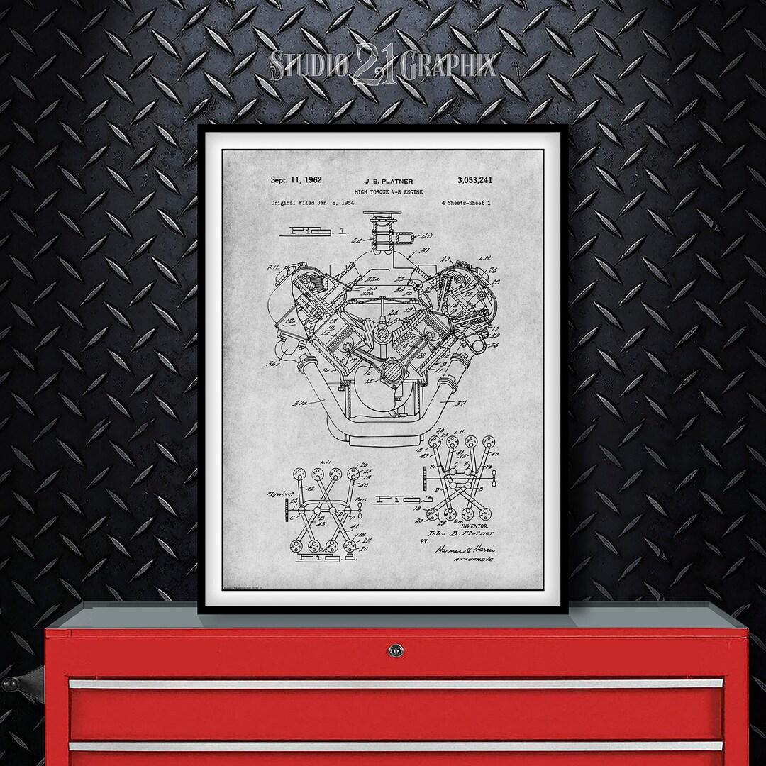 Chrysler 426 Hemi V8 Engine Poster Patent Art Print Gift, Hemi Engine ...
