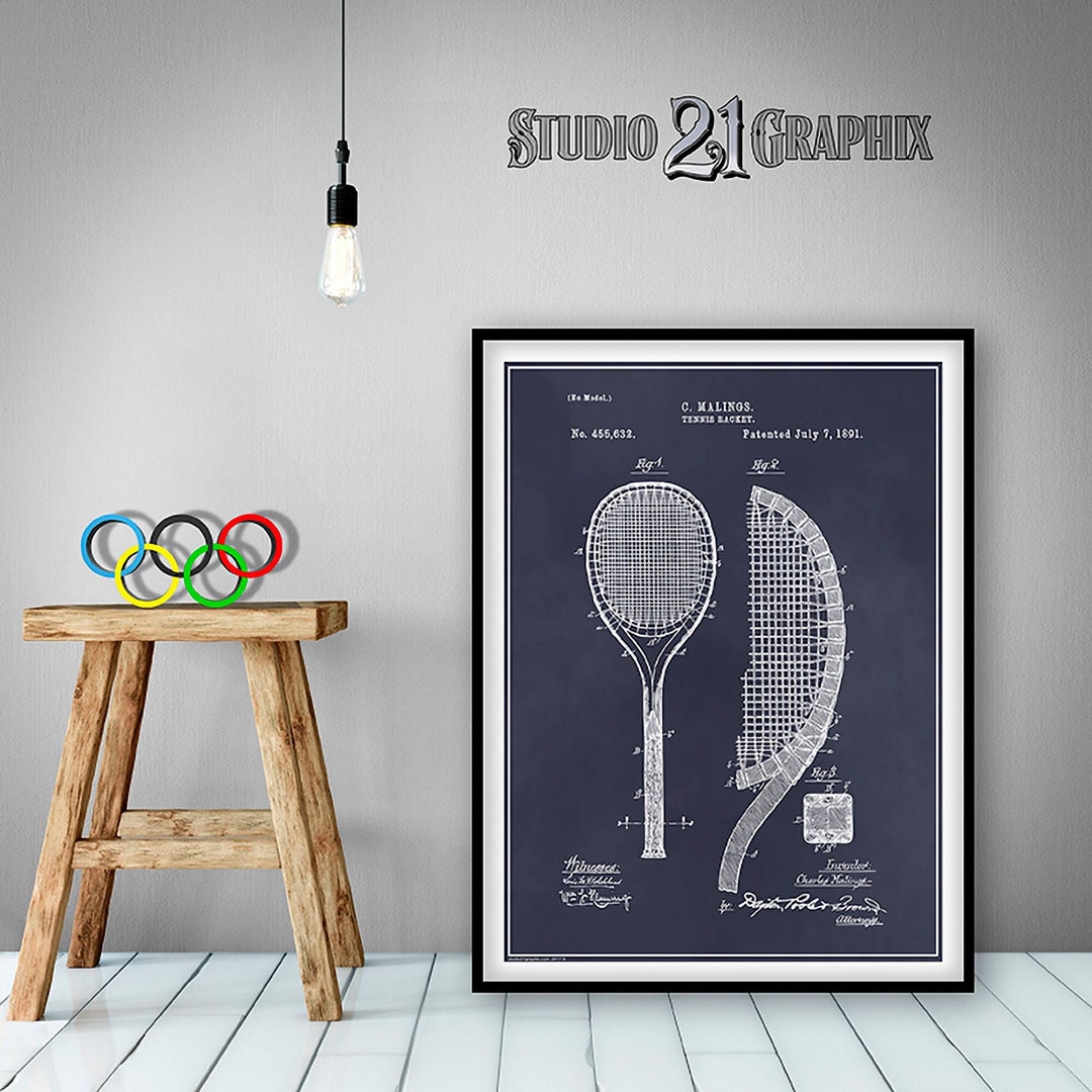 1891 Tennis Racket Patent Print, Sports Decor, Tennis Wall Art, Tennis ...