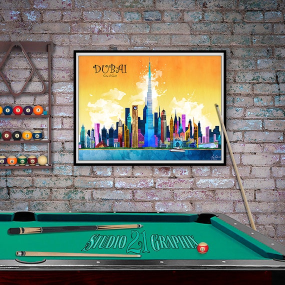 Dubai in Living Color UAE City Skyline Print Poster Wall | Etsy