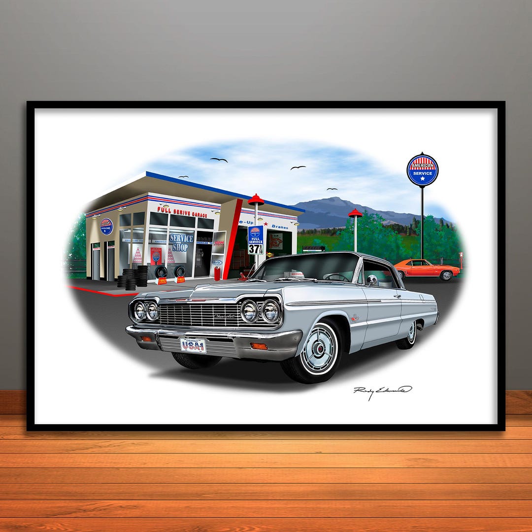 1964 Chevrolet Impala Muscle Car Art Print, Garage Decor - Artist Rudy ...