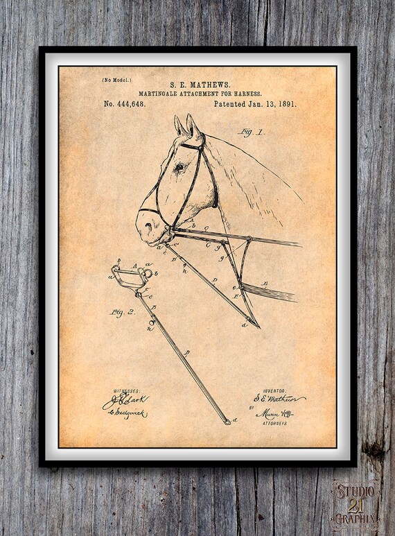 1891 Horse Harness Attachment Patent Print Horse Art Horse | Etsy