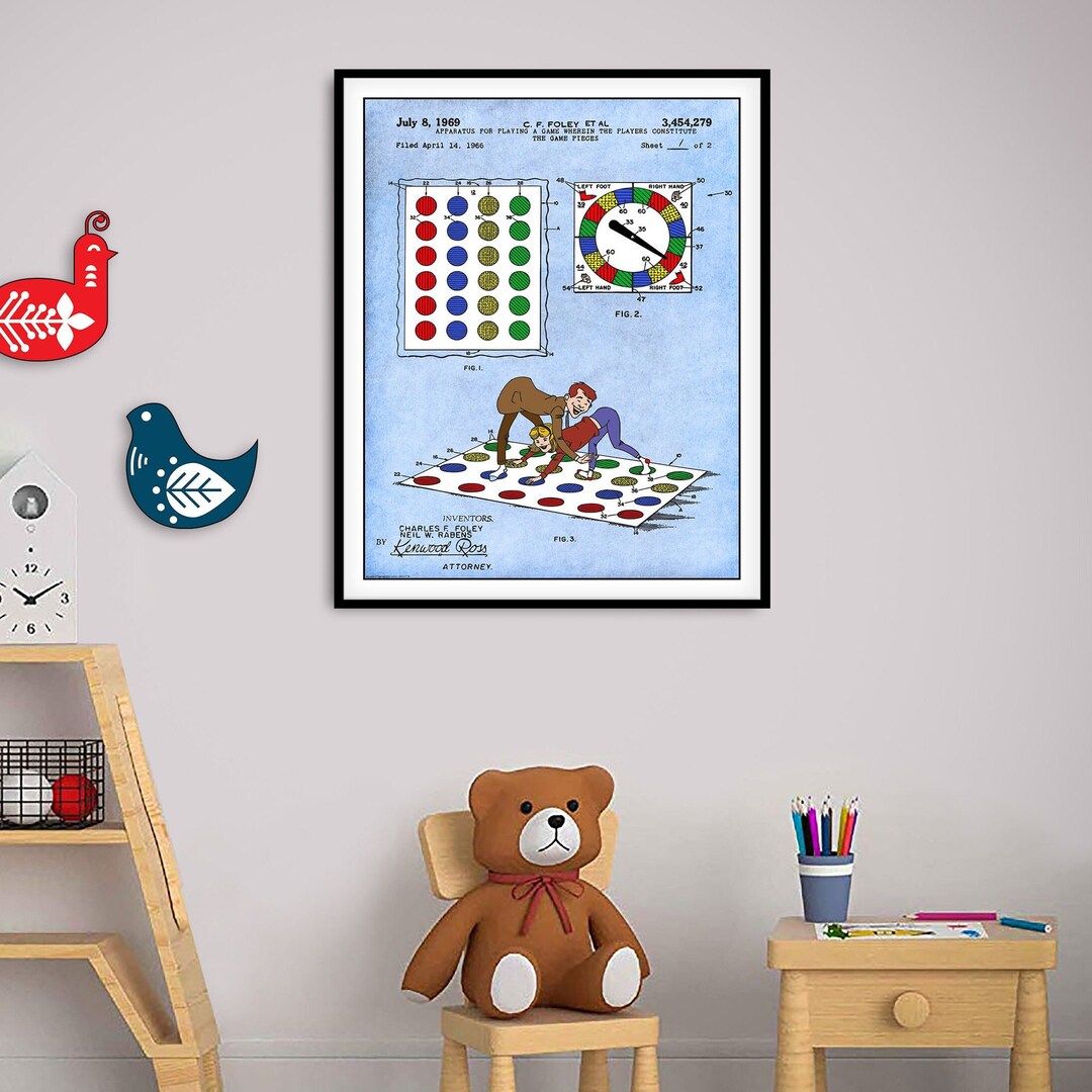 1969 Colorized Twister Game Patent Print, Kids Room, Childs Gift, Game ...