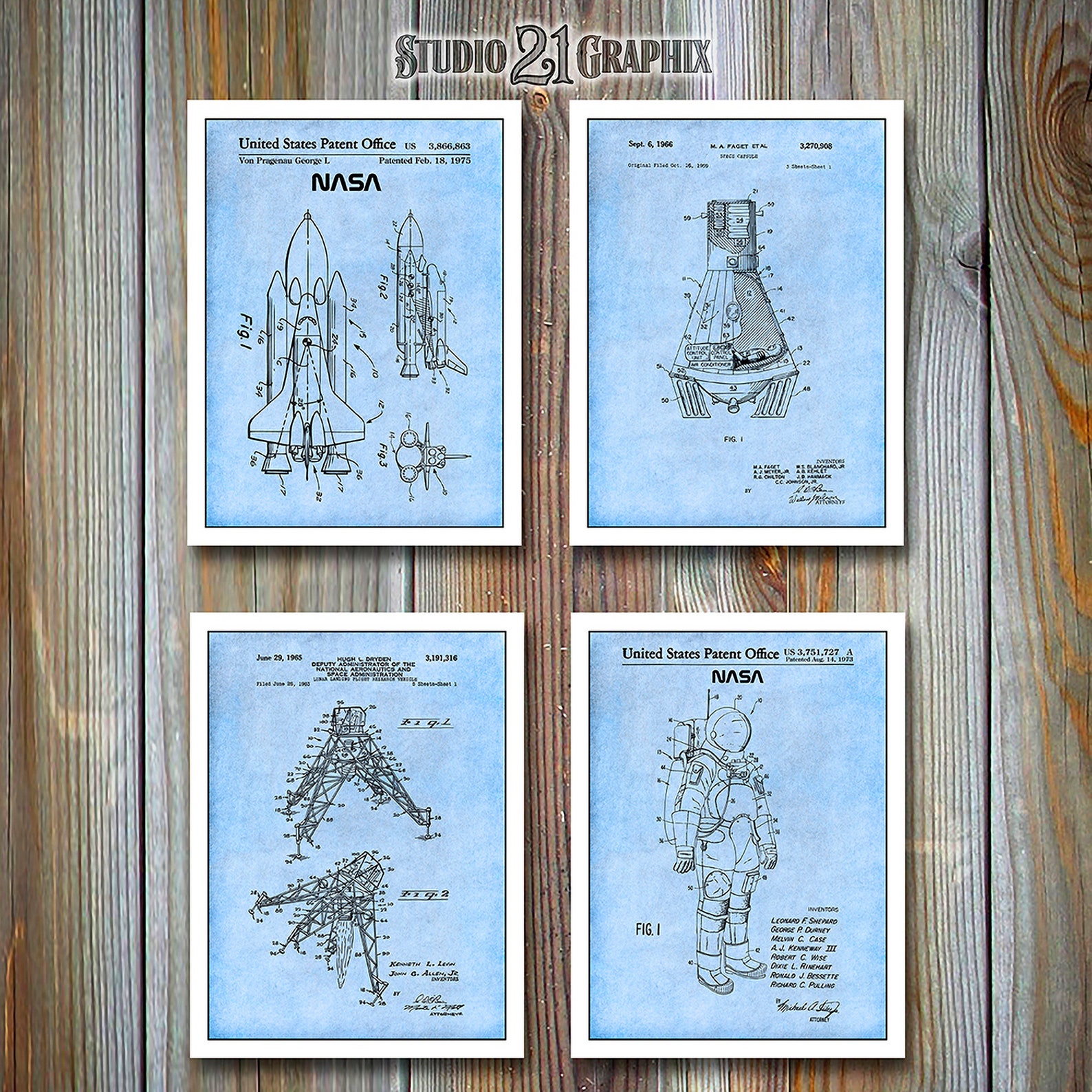 NASA Set of 4 Patent Prints Space Shuttle Astronaut Art - Etsy