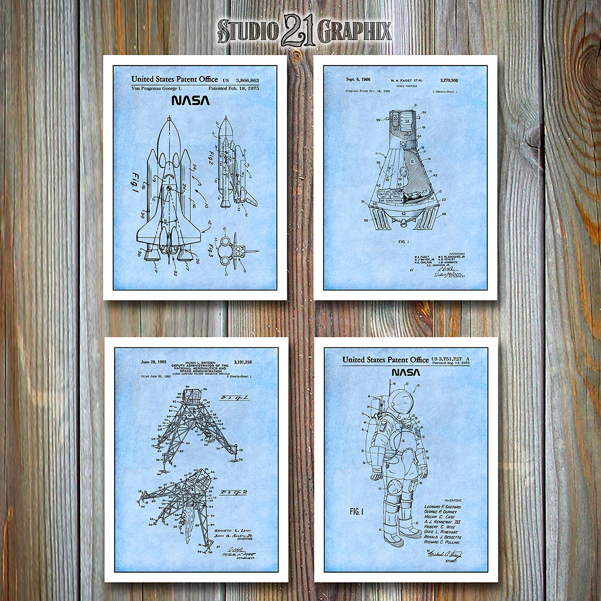 NASA Set of 4 Patent Prints Space Shuttle Astronaut Art - Etsy