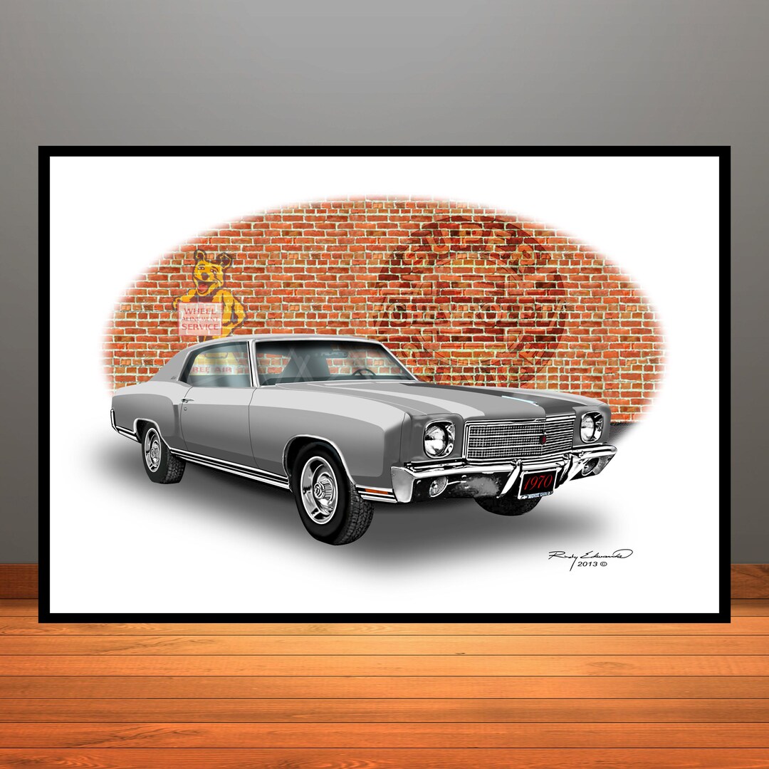 1970 Monte Carlo Brick Wall Muscle Car Art Print - Garage Decor ...