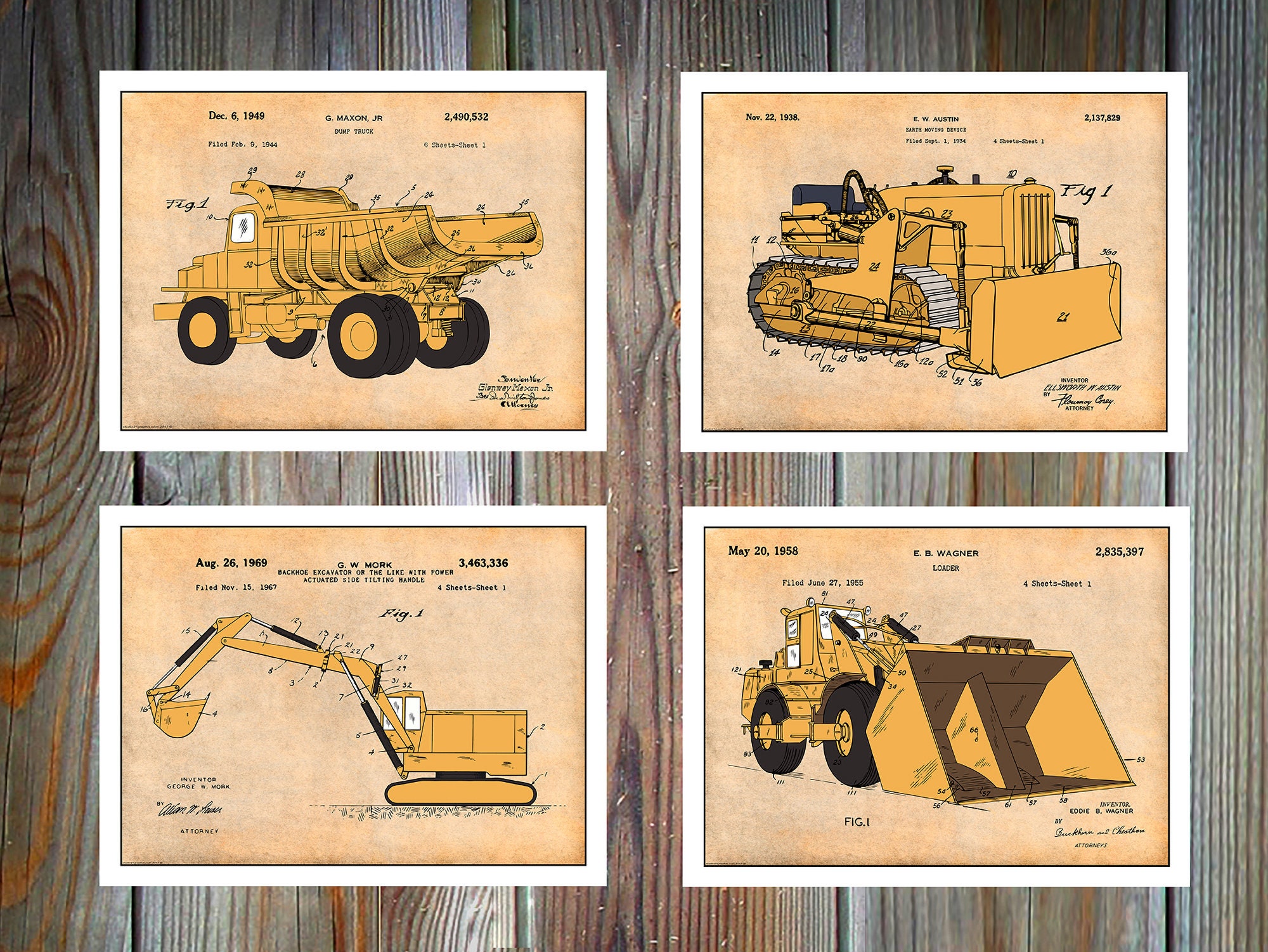 Construction Colorized Patent Prints Set of Four Heavy - Etsy
