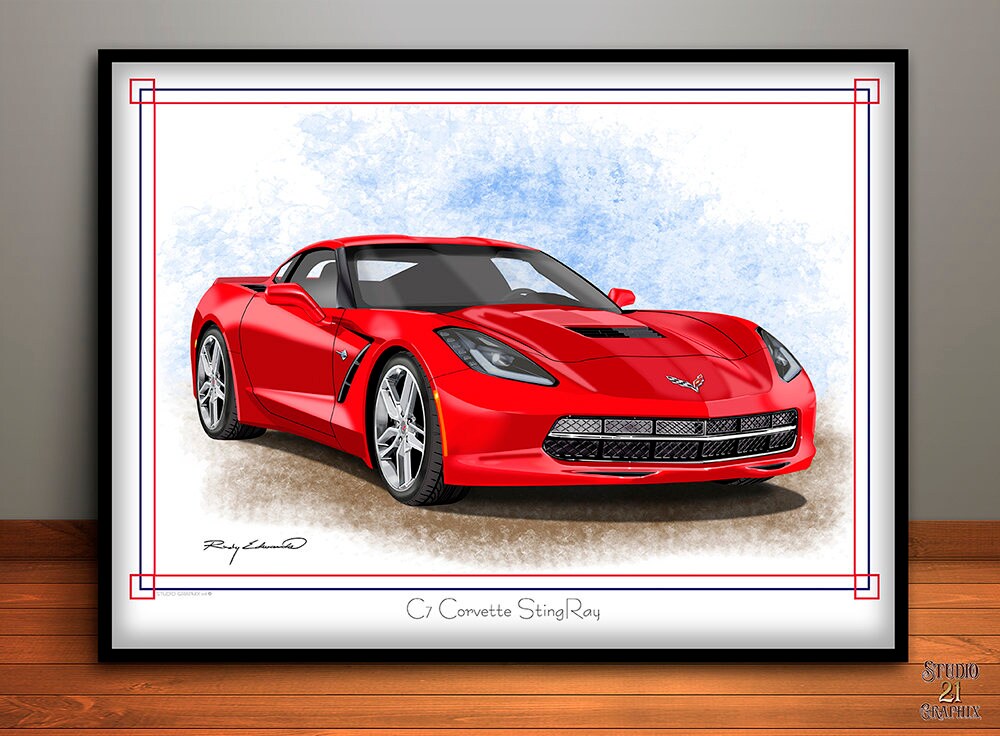 C7 Chevrolet Corvette Muscle Car Art Print Stingray Mechanic | Etsy