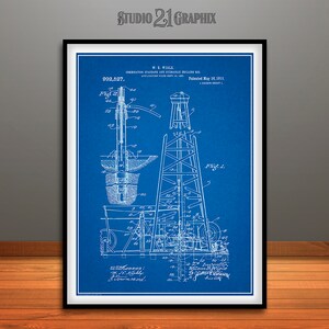 1907 Oil Drilling Rig Patent Print, Oil Rig Art, Wildcatter Art, Oil ...