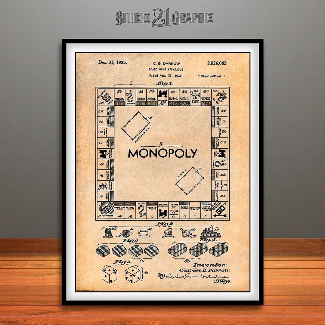 Gallery Wall Classic Toys Patent Prints Set of 5, Monopoly, Twister ...