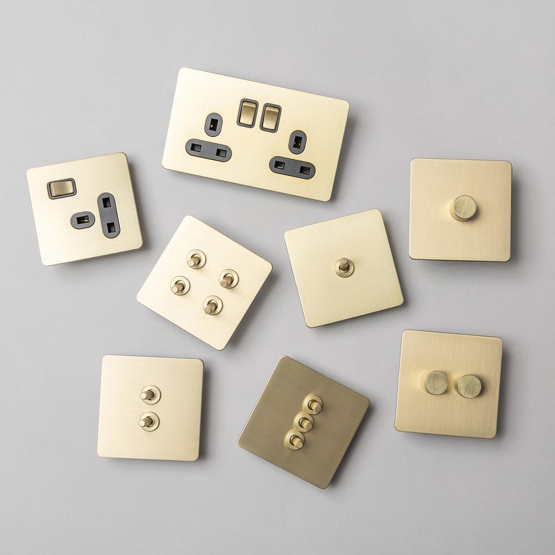 Satin Brass Light Switches & Sockets 1G 2G 3G 4G Dimmers Sockets Light ...