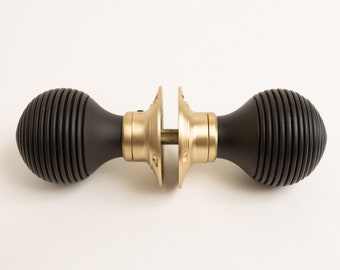 Set of 2 Beehive Rosewood Door Knobs Brass and Mortice Rim Lock Handles Sold as Pair Antique ...