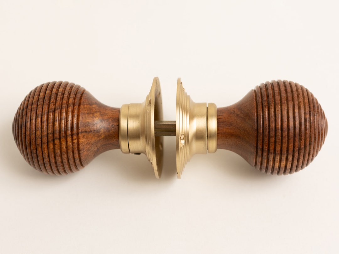 Set of 2 Beehive Rosewood Door Knobs | Brass and Mortice Rim Lock Handles | Sold as Pair ...