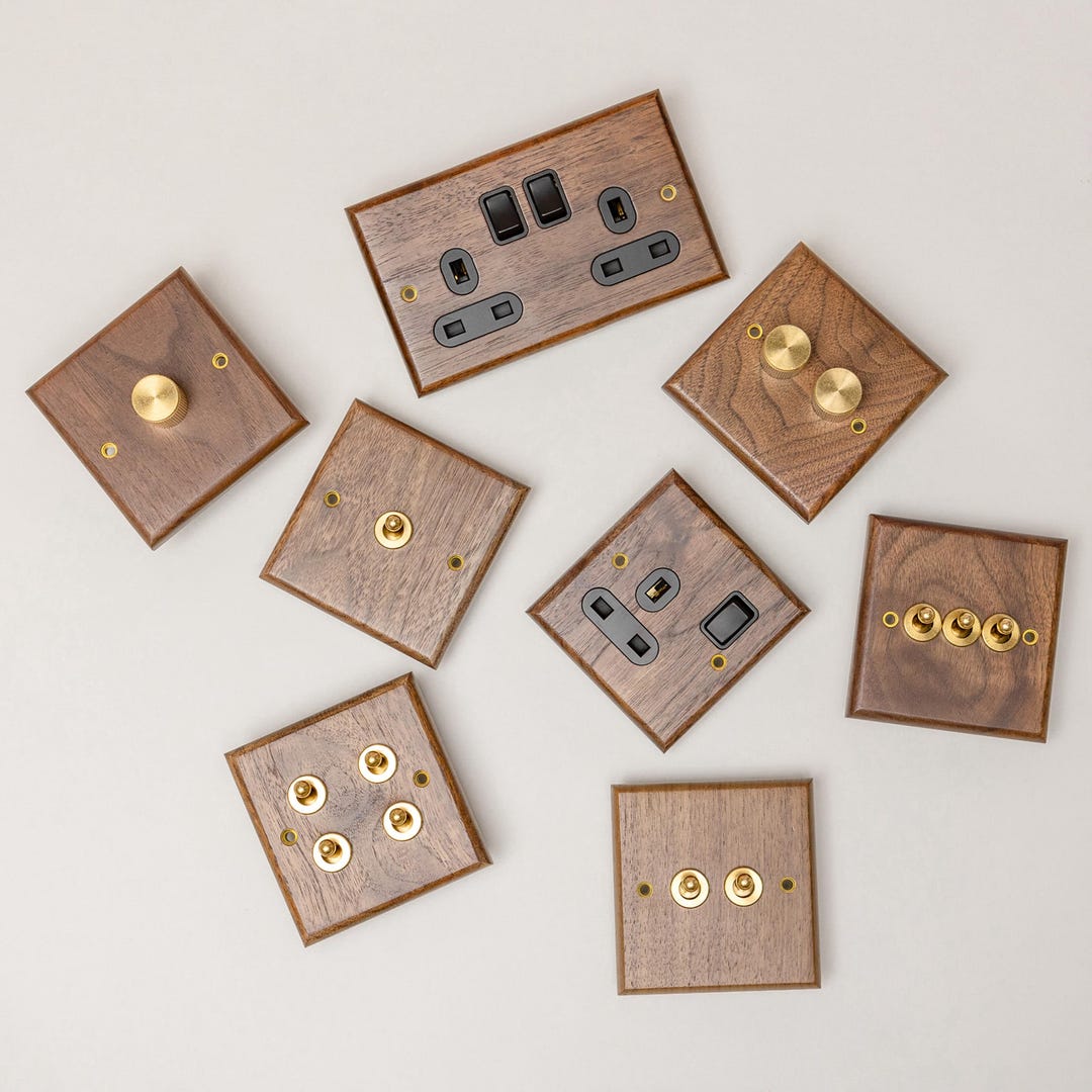 Black Walnut Light Switches & Sockets | 1G 2G 3G 4G | Wooden Dimmers ...