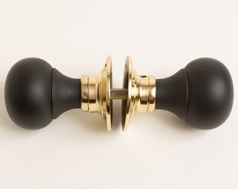 Set of 2 Beehive Rosewood Door Knobs Brass and Mortice Rim Lock Handles Sold as Pair Antique ...