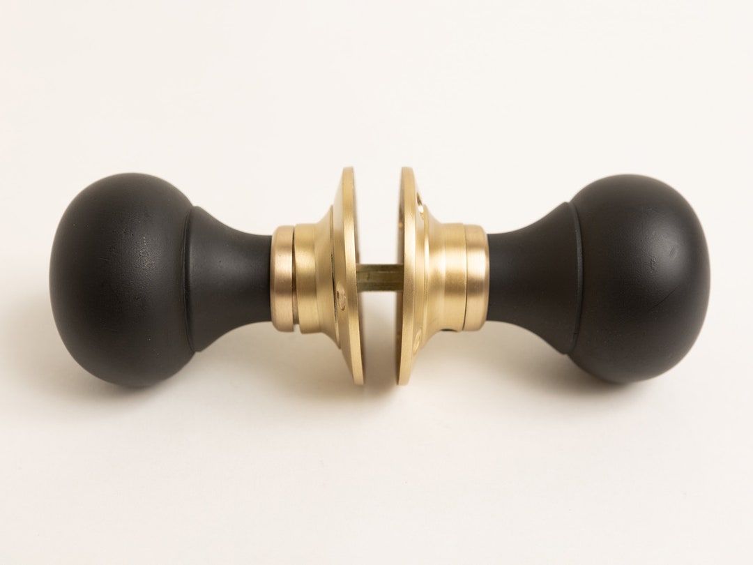 Set of 2 Plain Ebonised Door Knobs | Brass and Mortice Rim Lock Handles | Sold as Pair | Antique ...