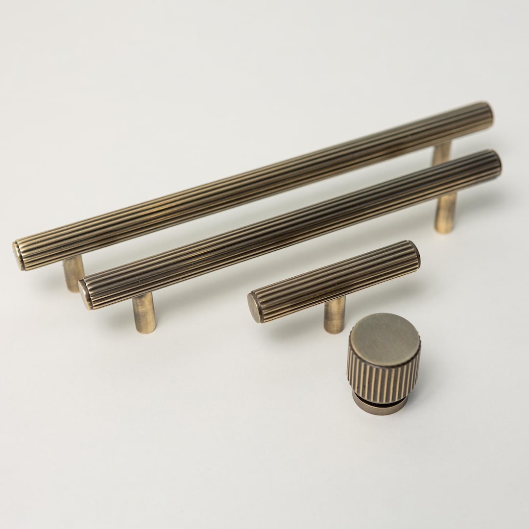 Solid Brass Knurled Pull Handles and Knobs | Antique Cabinet Hardware ...