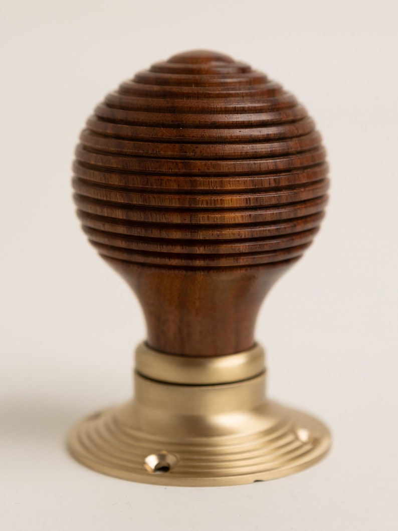 Set of 2 Beehive Rosewood Door Knobs | Brass and Mortice Rim Lock Handles | Sold as Pair ...