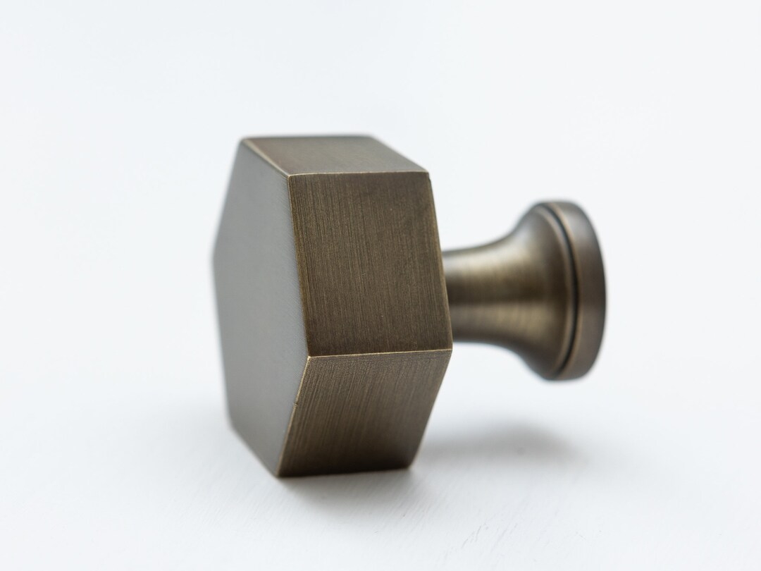 Antique Brass Hexagonal Knob | Solid Brass Kitchen Cabinet Pull - Etsy