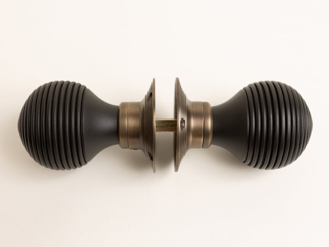 Set of 2 Beehive Ebonised Door Knobs | Brass and Mortice Rim Lock Handles | Sold as Pair ...