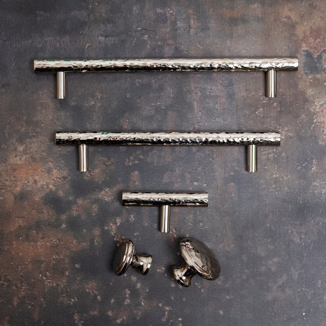 Solid Brass Nickel Hammered Cabinet Pull Handles & Knobs | Kitchen Handles | Bedroom Furniture ...