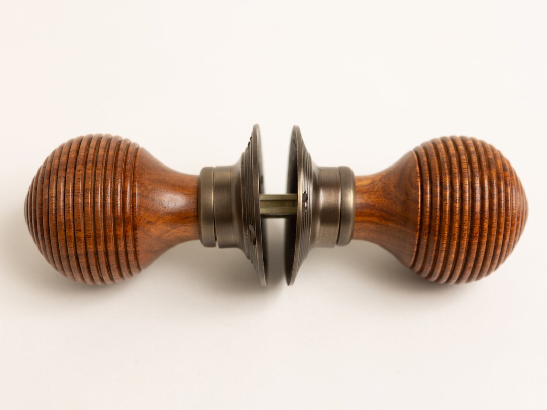 Set of 2 Beehive Rosewood Door Knobs | Brass and Mortice Rim Lock Handles | Sold as Pair ...