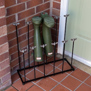 Brass Bee Welly Stand | Black Iron Garden Storage Boot Rack | Welly ...