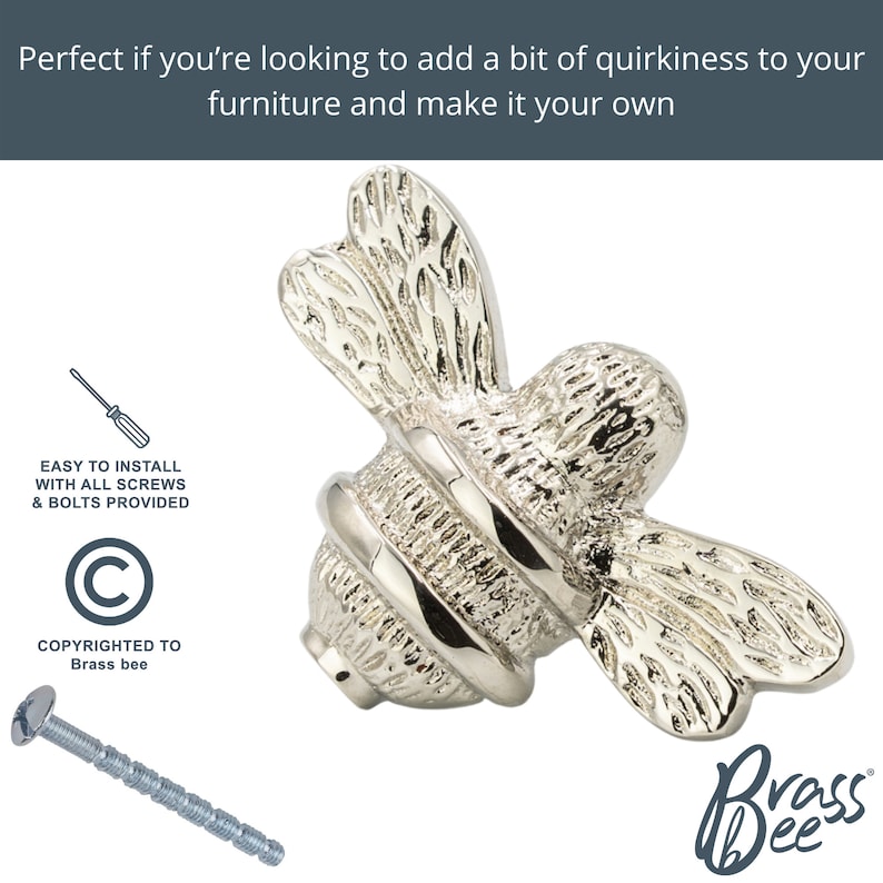 6 Silver Brass Bee Bumblebee Drawer Knob Drawer Handle - Etsy