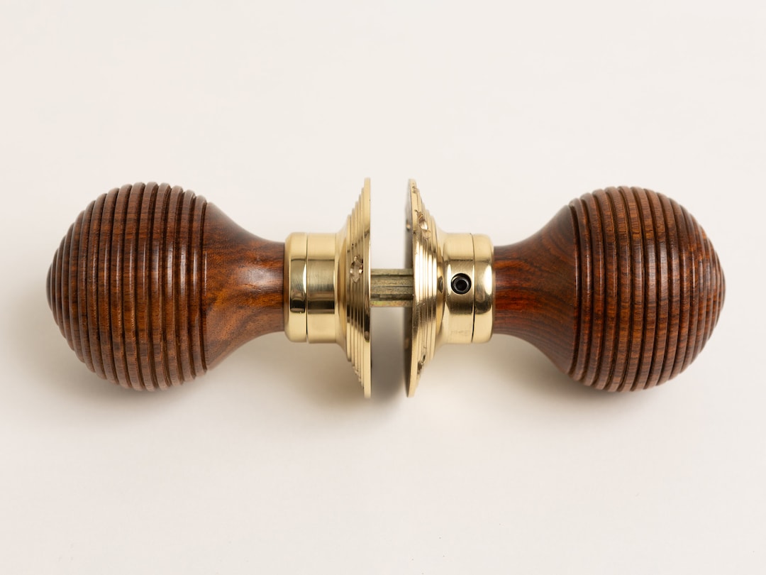 Set of 2 Beehive Rosewood Door Knobs | Brass and Mortice Rim Lock ...