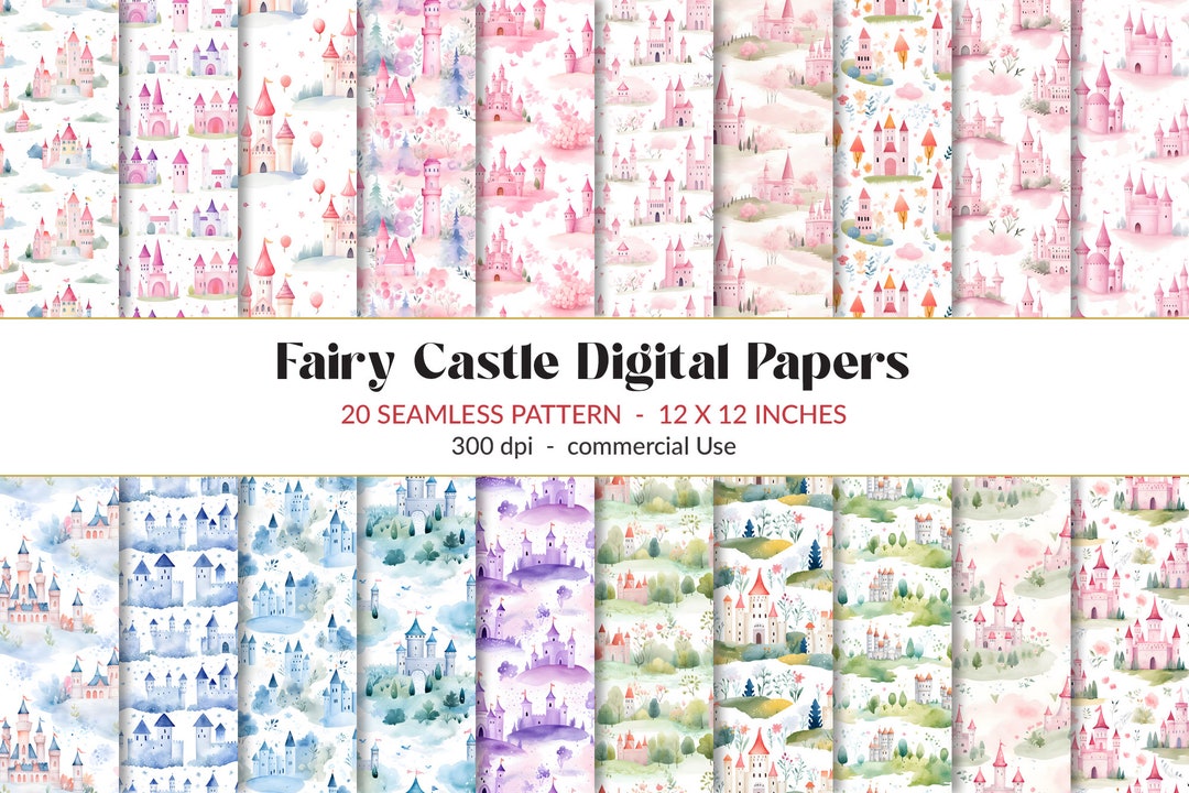 Fairy Castle Seamless Printable Digital Paper, Princess Castle Seamless ...