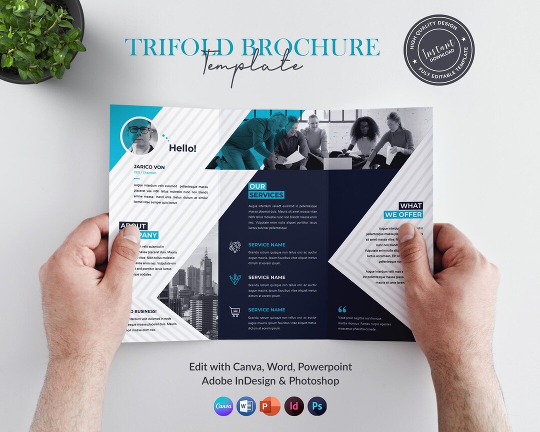 Plantilla de folleto tríptico imprimible en Canva, diseño de folleto ...