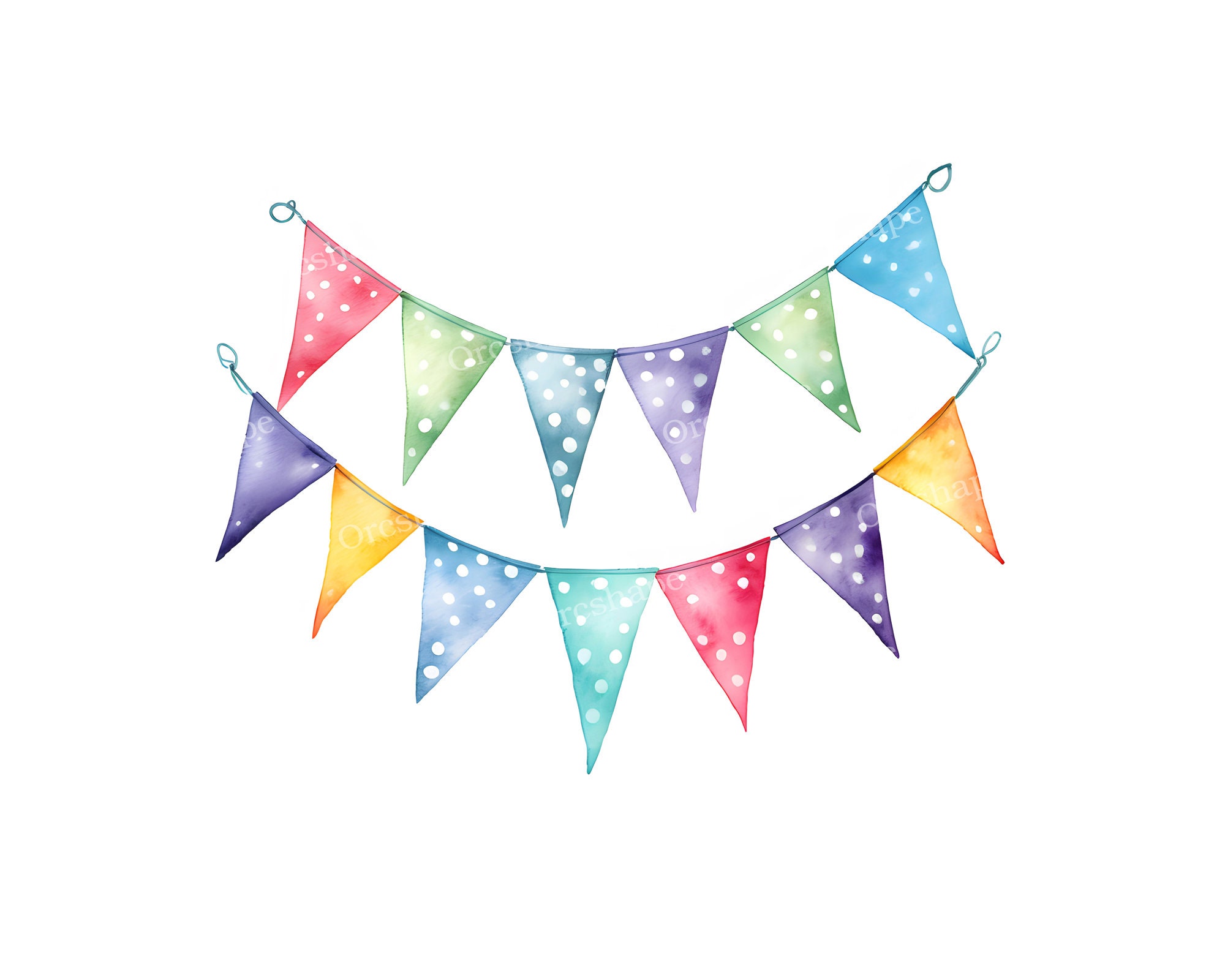 Watercolor Bunting Clipart, Bunting Banners, 12 High-quality JPG ...
