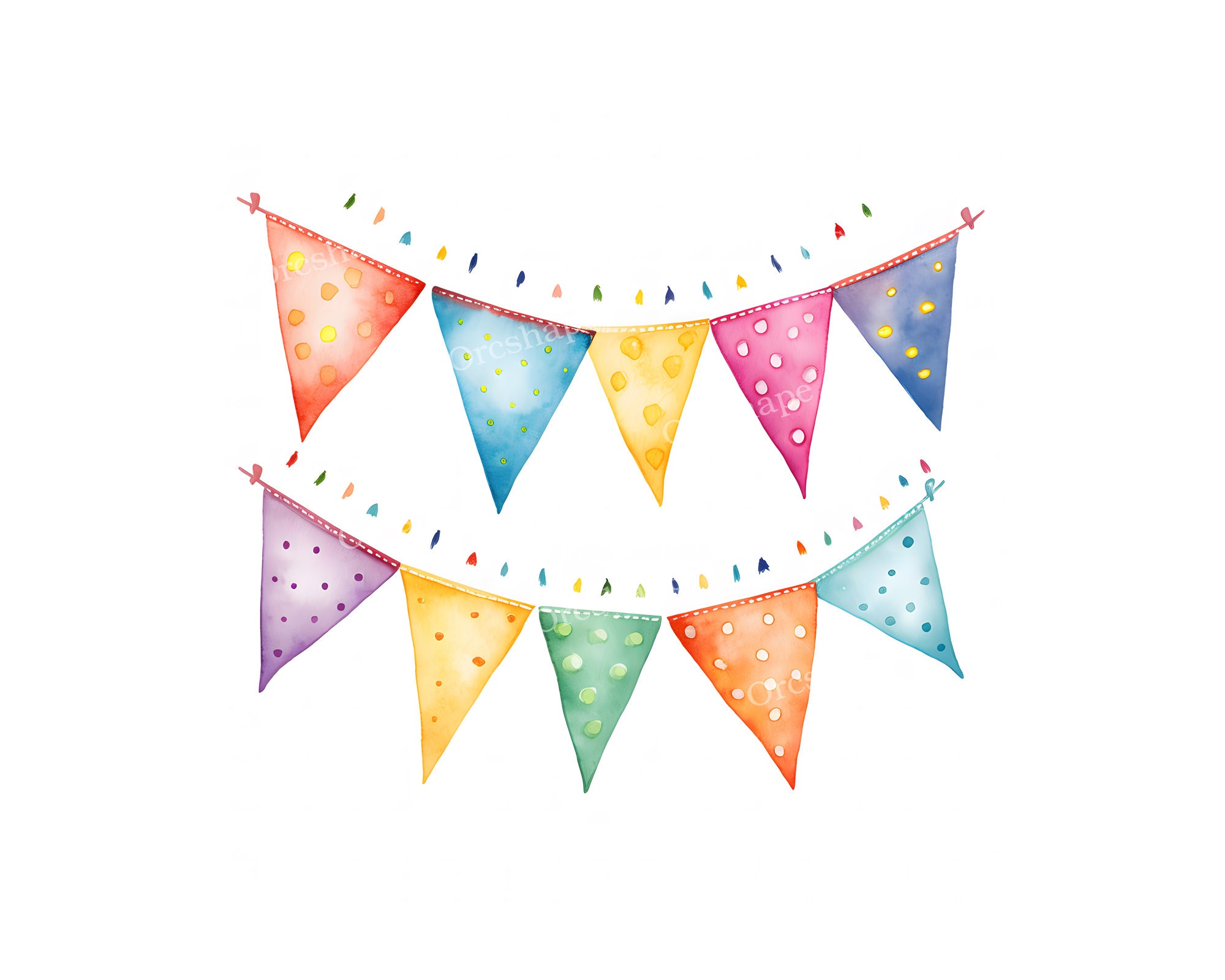 Watercolor Bunting Clipart, Bunting Banners, 12 High-quality JPG ...