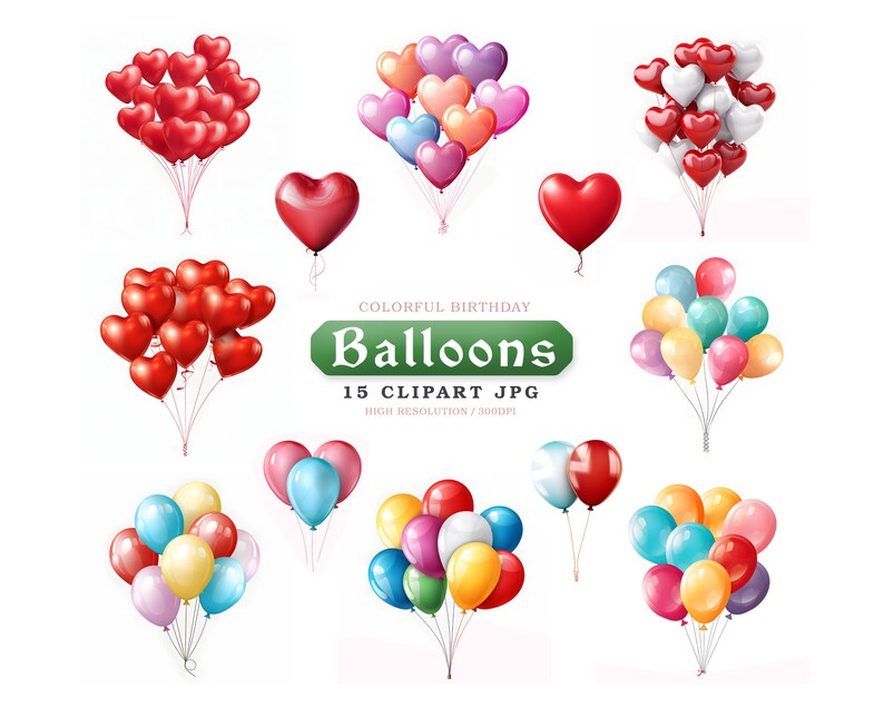 Colorful Balloons Clipart, Birthday Balloon Clipart, Party Decorations ...