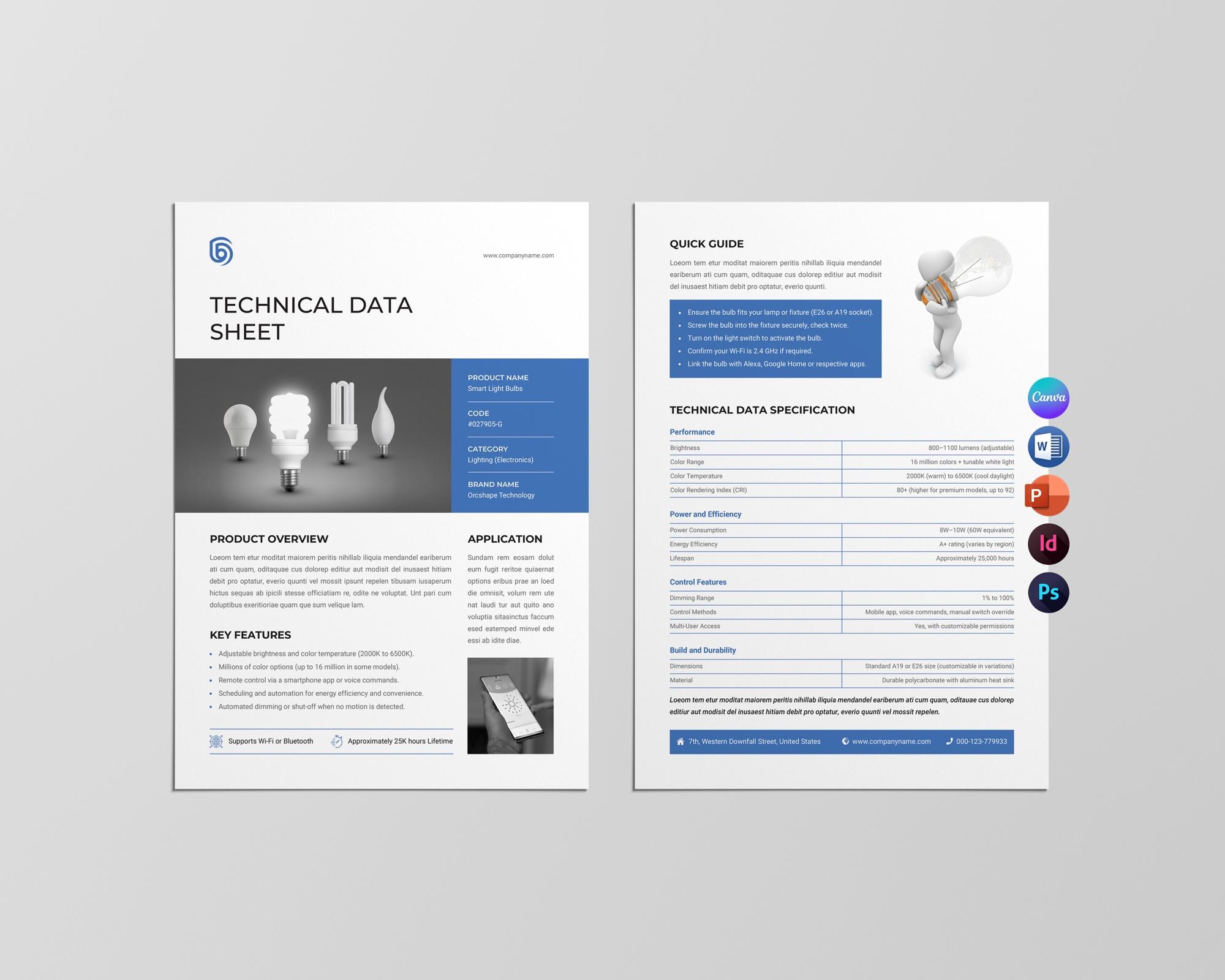 Technical Data Sheet Template, Company Fact Sheet, Product Data Sheet ...