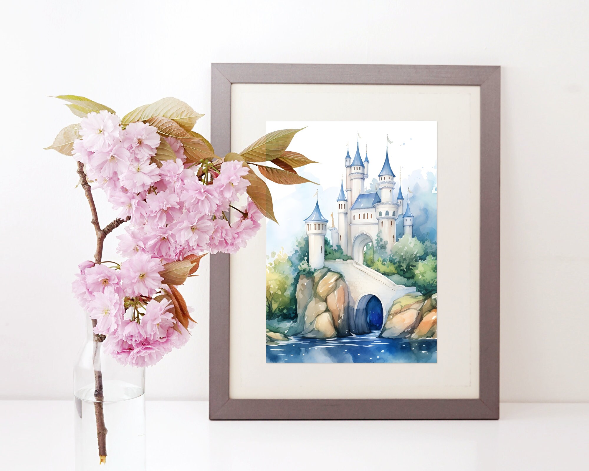 Watercolor Princess Castle Clipart, Fairy Tale Castle and Nature ...