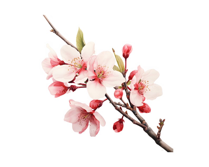 Watercolor Cherry Blossom Clipart, Sakura Flower JPG, Wall Art ...