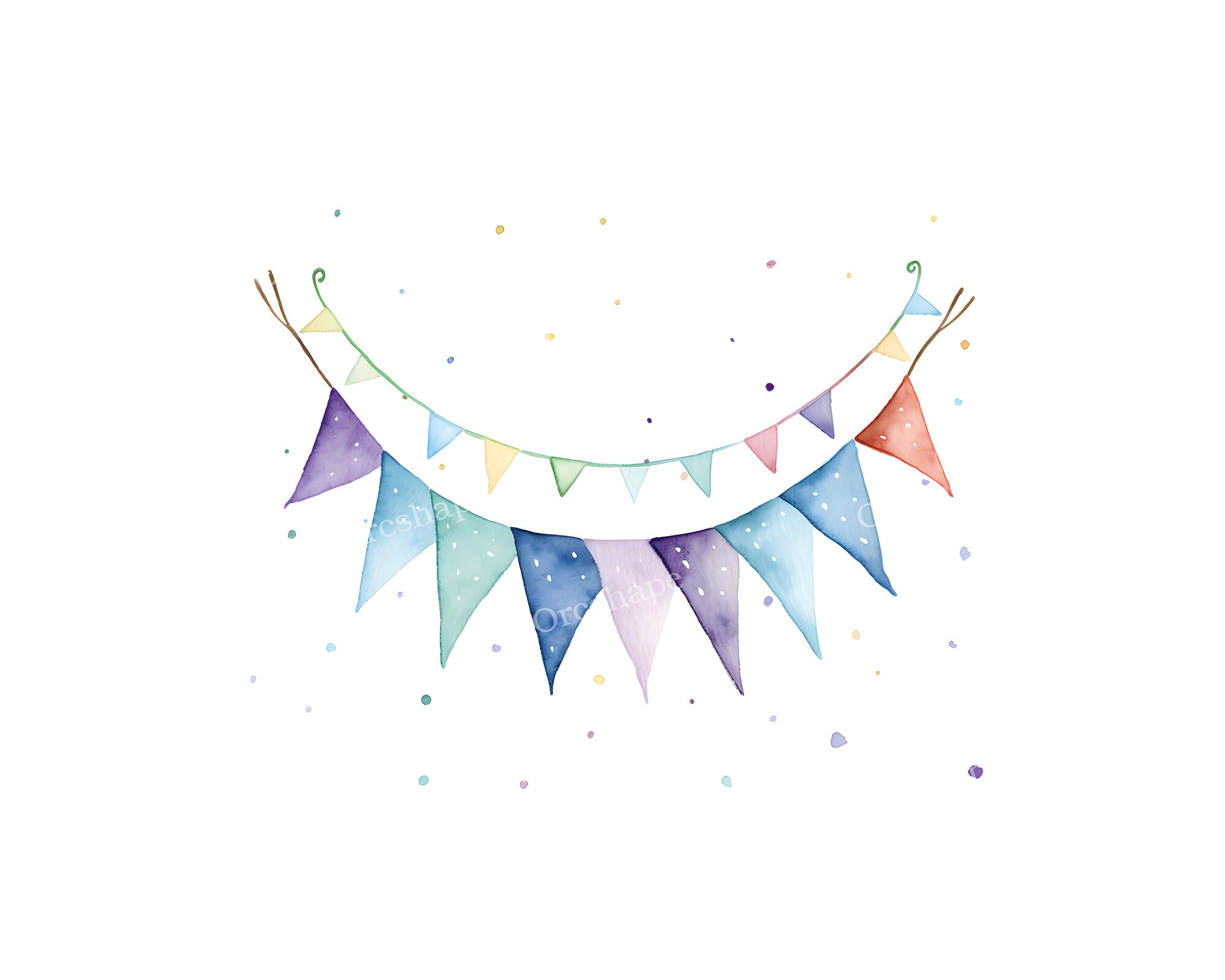 Watercolor Bunting Clipart, Bunting Banners, 12 High-quality JPG ...