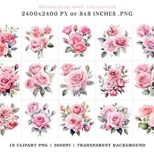 Watercolor Floral Clipart, Red Rose Flowers Clipart, Watercolor Roses ...