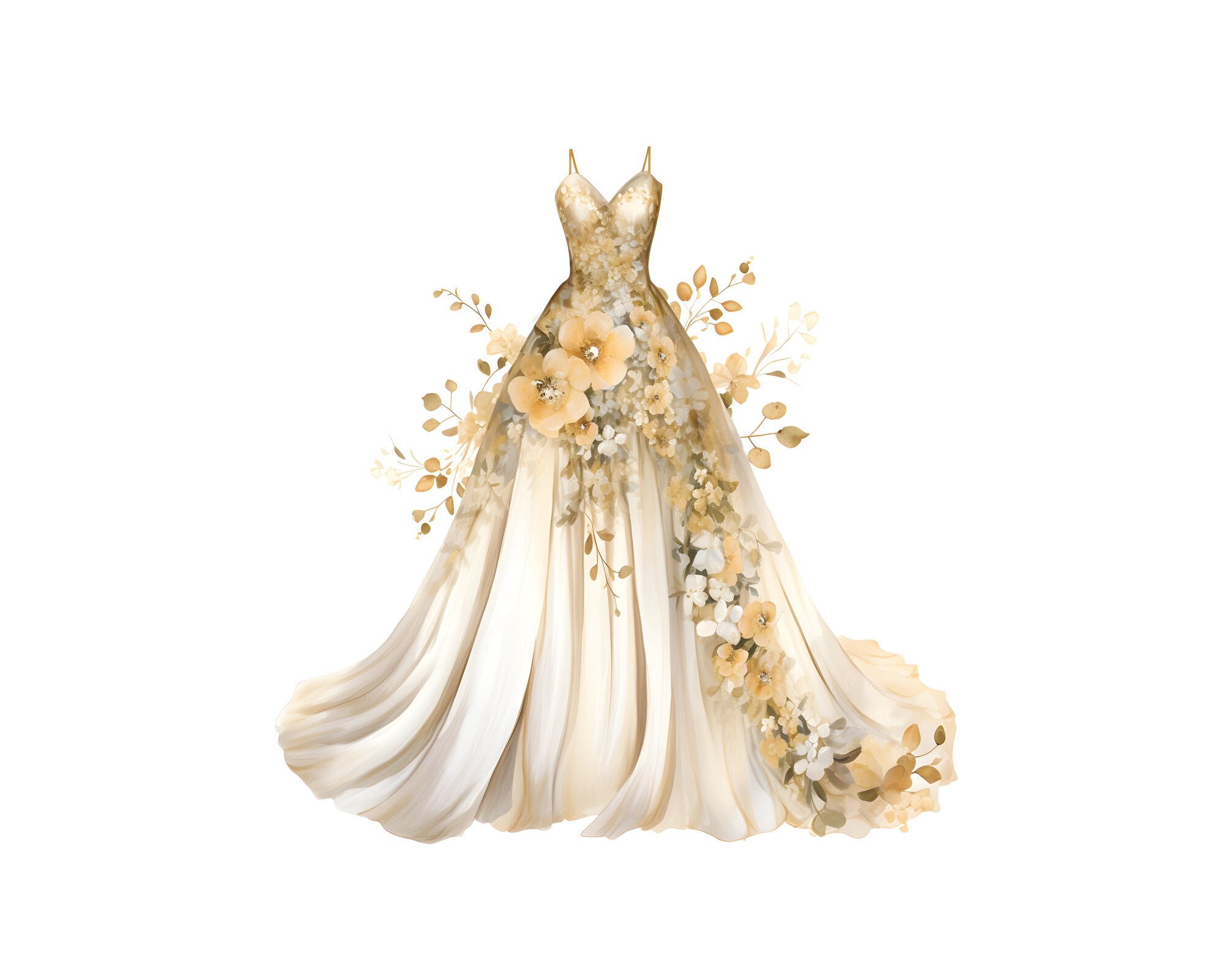 Watercolor Wedding Dress Clipart, Wedding Gowns Clipart, Bridal Dress ...