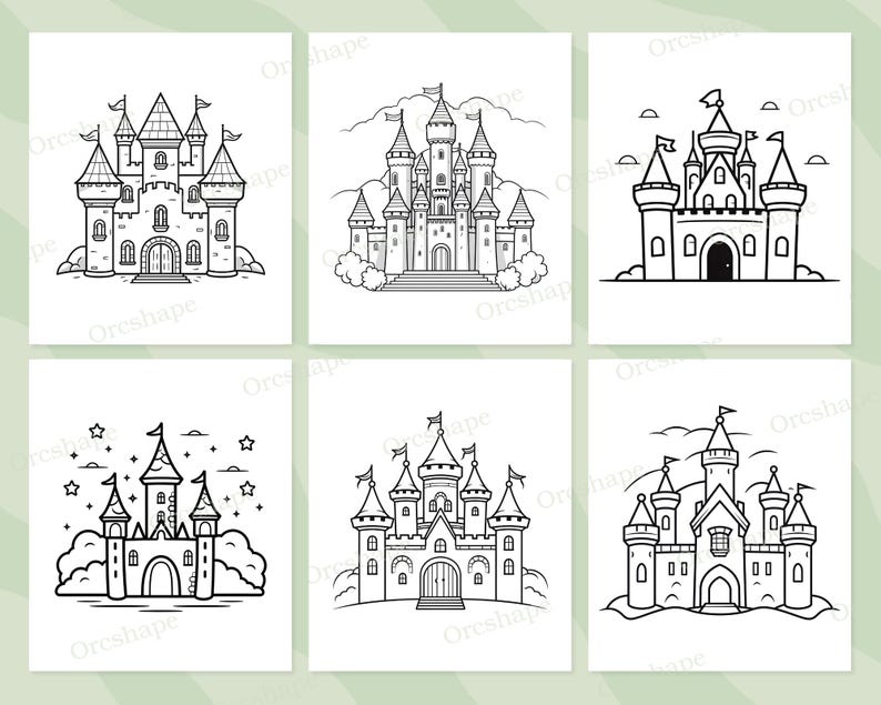Princess Castle Coloring Page, Printable Coloring Book, Kids Coloring ...