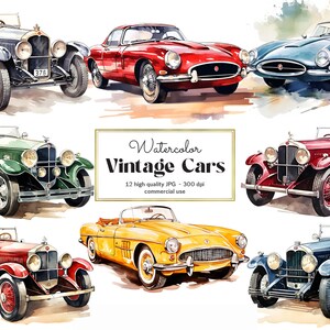 Watercolor Vintage Cars Clipart, 12 High Quality JPG, Printable ...
