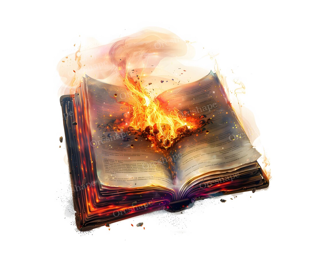 Magical Flame Open Books Clipart, 12 High Quality JPG, Fantasy Wizard ...