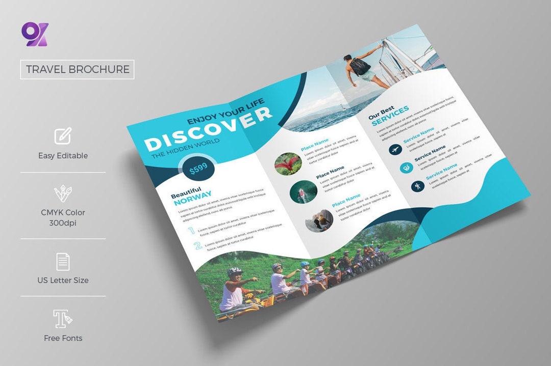 Folleto tríptico de viajes, Folleto de viajes, Plantilla de folleto de ...