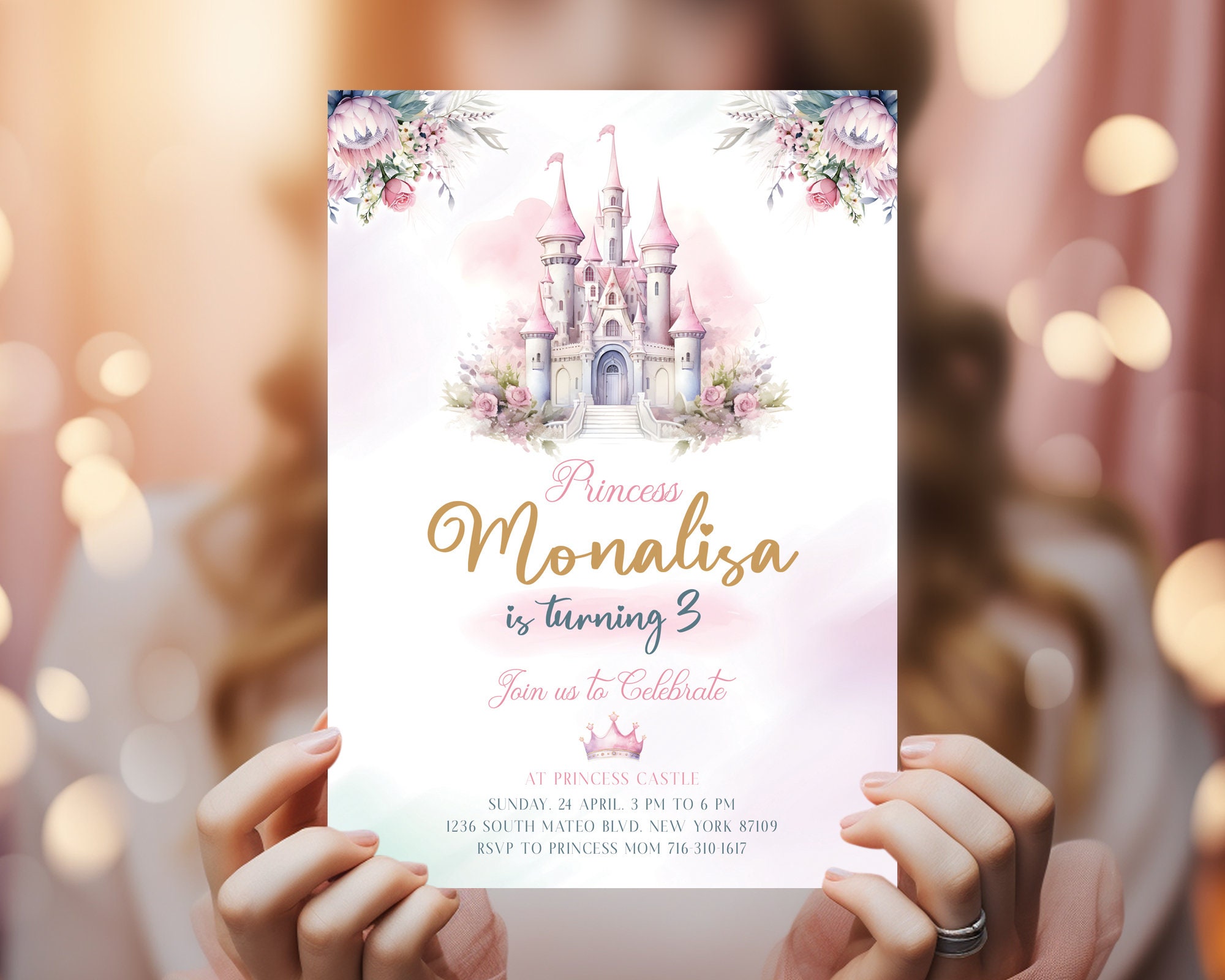 Editable Princess Birthday Invitation, Princess Birthday Party ...