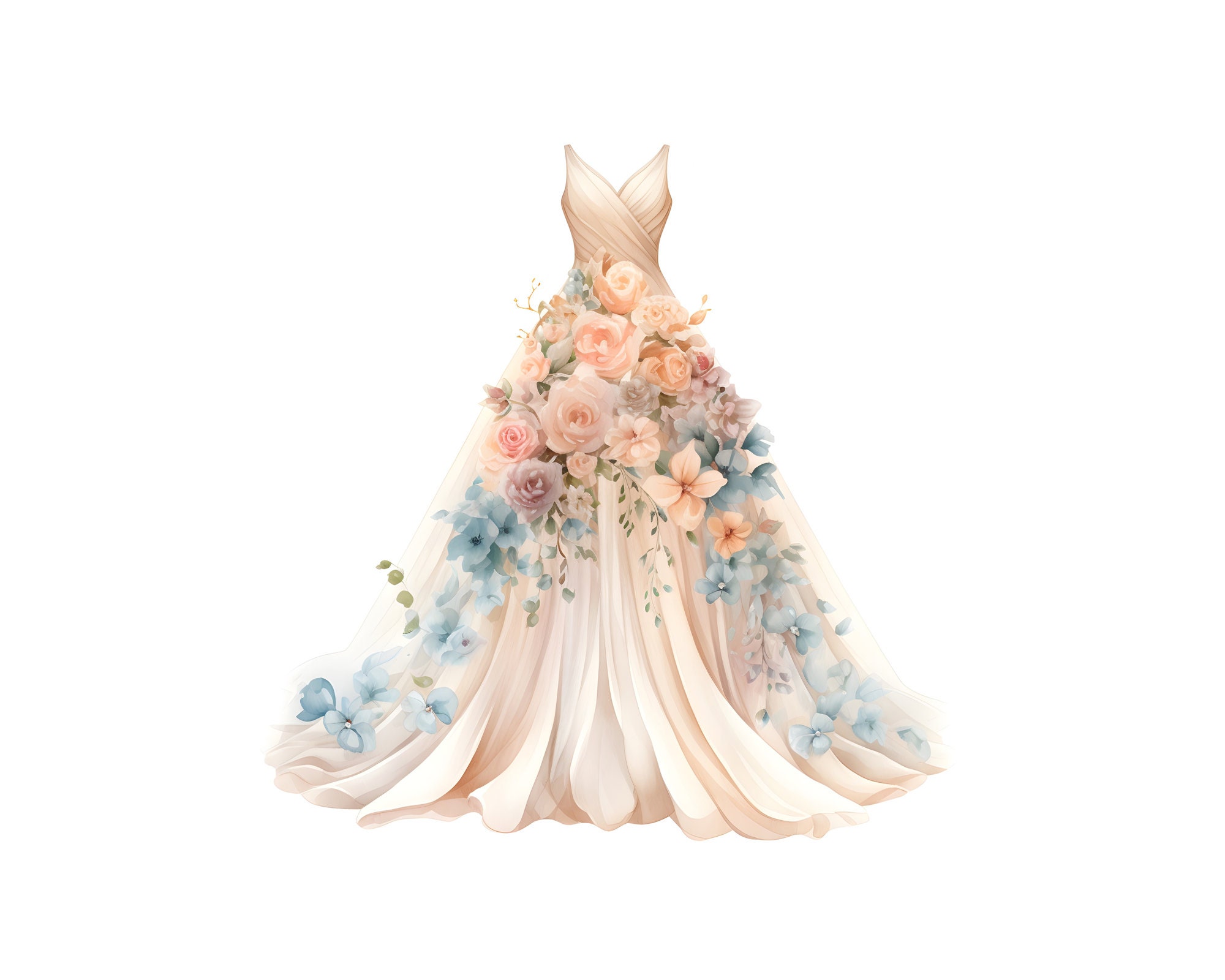 Watercolor Wedding Dress Clipart, Wedding Gowns Clipart, Bridal Dress ...