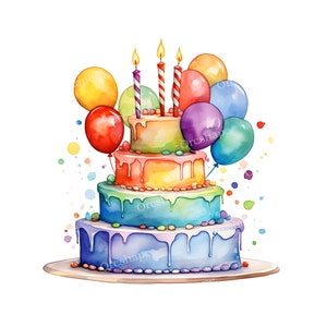 Birthday Cake Clipart, Watercolor Cake Clipart, Wedding Cake, Birthday ...