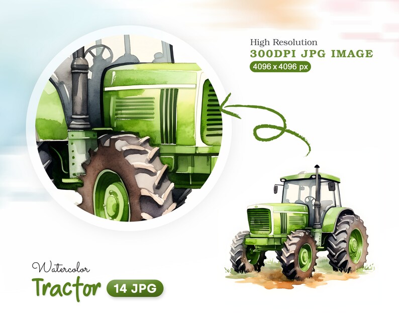 Watercolor Tractor Clipart, Farm Tractor Clipart, 14 High Quality JPG ...