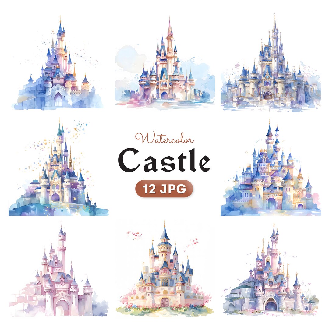 Watercolor Bright Castle Clipart, Fairytale Castle Clipart, Princess ...