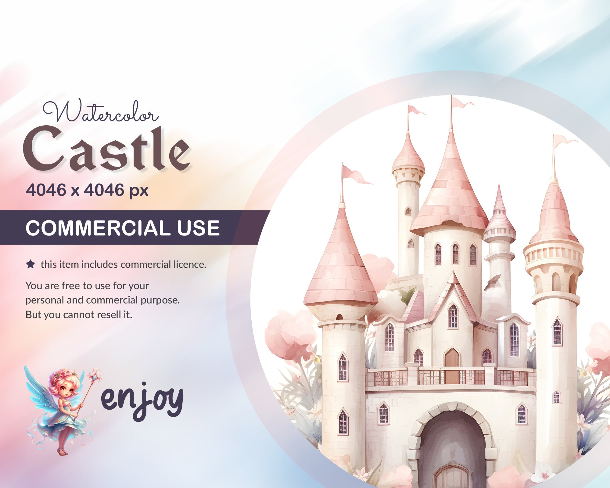 Watercolor White Castle Clipart, Fairytale Castle Clipart, Princess ...