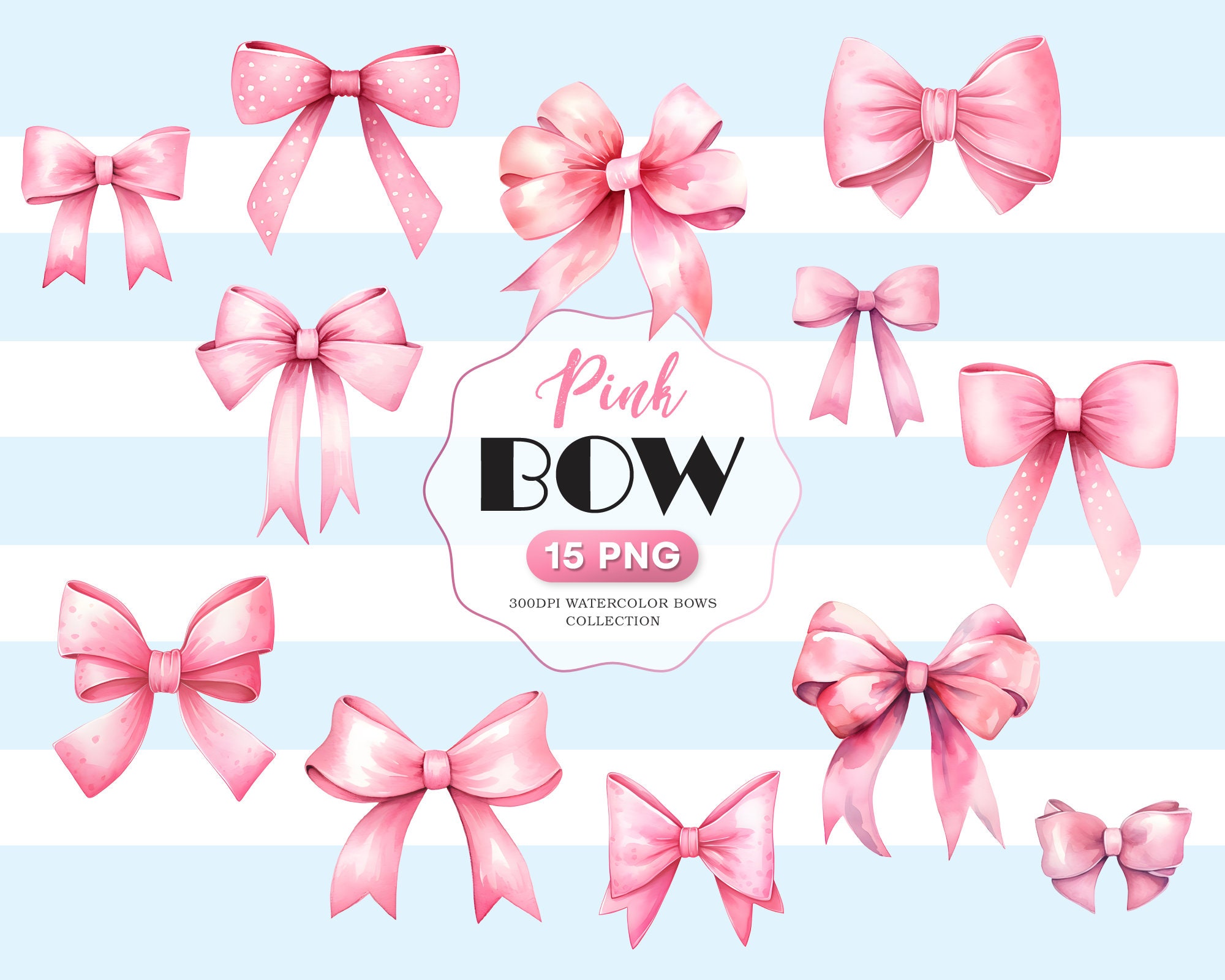 Watercolor Pink Bows Clipart, Pink Ribbon Clipart, 15 High Quality PNG ...